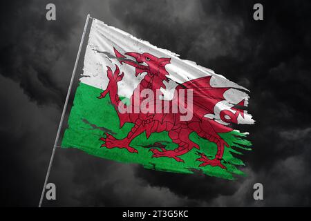 Wales torn flag on transparent background with blood stains Stock Photo ...