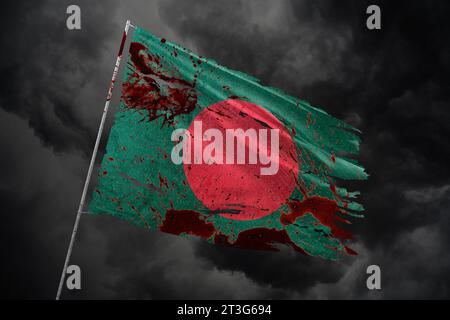 Bangladesh torn flag on dark sky background Stock Photo - Alamy