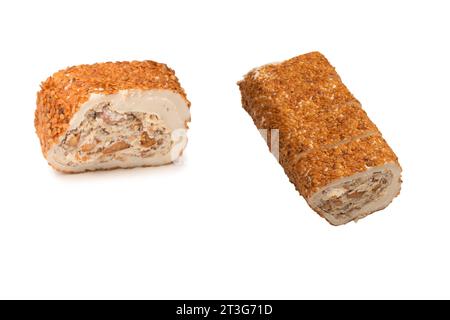 Sweet roll with nuts, turkish sweets. Turkish rahat isolated on a white ...