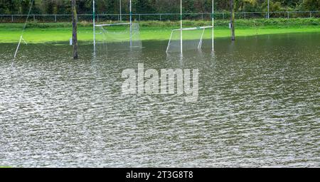 Flooded sports field underwater due to heavy rain Stock Photo - Alamy