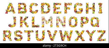 Letters made of fruits and berries isolated on white background Stock ...