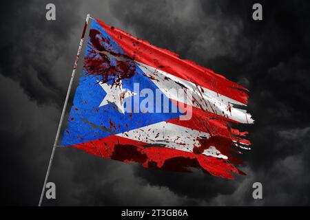 Puerto Rico torn flag on dark sky background Stock Photo - Alamy