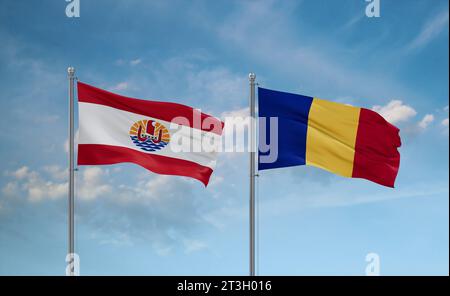 French Polynesia and Chad flags. 3D Waving flag design. French ...