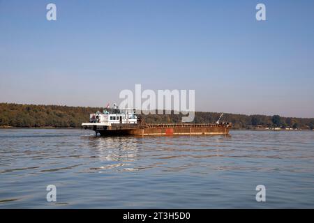 A river barge sailing down the Danube River Stock Photo - Alamy