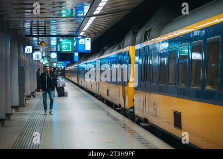 a regional sprinter train boards at Schiphol Airport station, Amsterdam ...