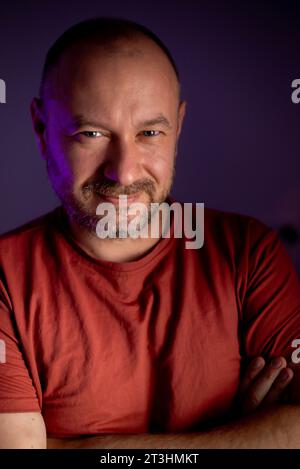 Ordinary middle aged man. The unshaven face of a man in his forties ...