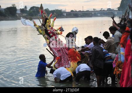 24 October 2023 Sylhet-Bangladesh: Devotees are doing immersion of the ...
