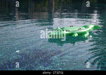 Float in shape of crocodile in swimming pool outdoors Stock Photo - Alamy