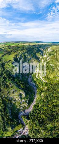 An aerial view of Cheddar Gorge and Reservoir, Somerset at sunset Stock ...