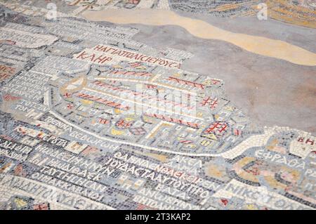The ancient and incomplete mosaic map of Jerusalem is on the ground ...