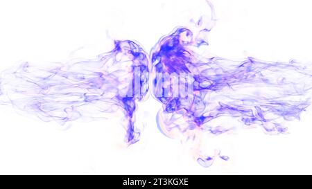 3d illustration. Tongues of lilac flame collide from opposite sides on ...