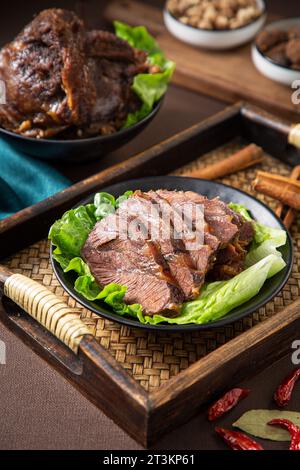 Sliced beef with tendon close up. Spiced beef,braised beef shank,Beef ...