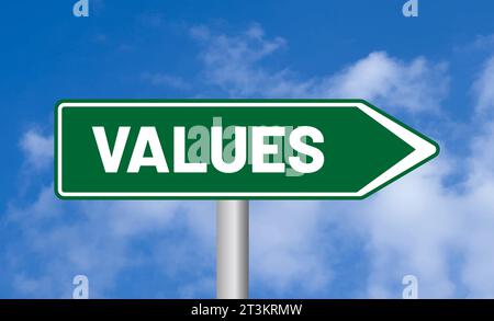 Values road sign on blue sky background Stock Photo - Alamy