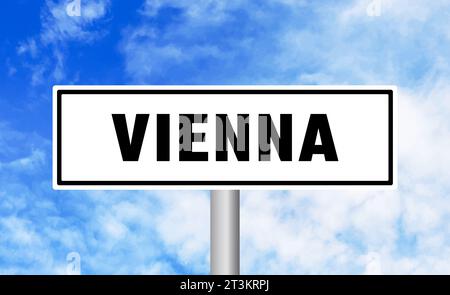 Vienna road sign on sky background Stock Photo - Alamy