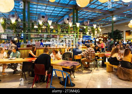 People dining out at Wolf Sharing Food Market, Brussels, Belgium Stock ...