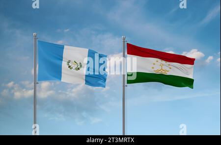 Guatemala and Tajikistan flags. 3D Waving flag design. Guatemala ...