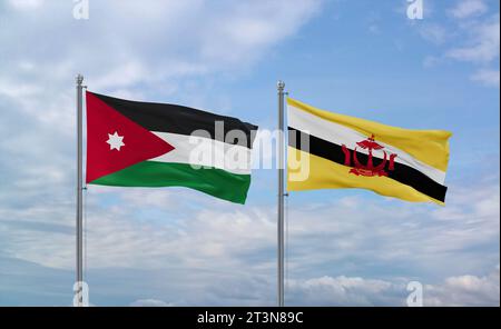 Jordan and Brunei flags. 3D Waving flag design. Brunei Jordan flag ...