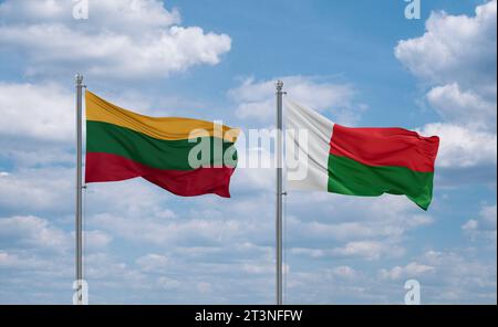 Lithuania and Madagascar flags. 3D Waving flag design. Lithuania ...