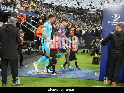 The Borussia Dortmund team walk out of the tunnel ready for kick off ...