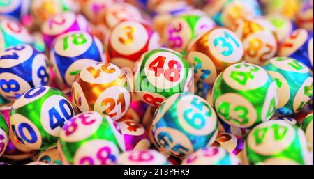 A heap lottery balls with numbers. 3d rendering Stock Photo - Alamy