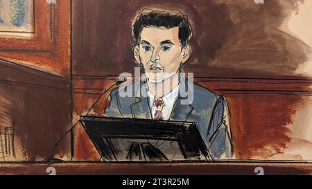 In this courtroom sketch, FTX founder Sam Bankman-Fried, right, is ...