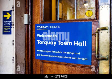 Torquay Town Hall sign at front entrance Stock Photo - Alamy