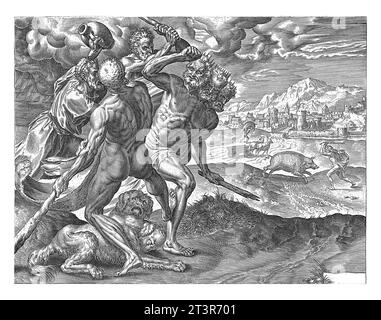 Hercules kills Geryon and his dog, Cornelis Cort, after Frans Floris (I ...