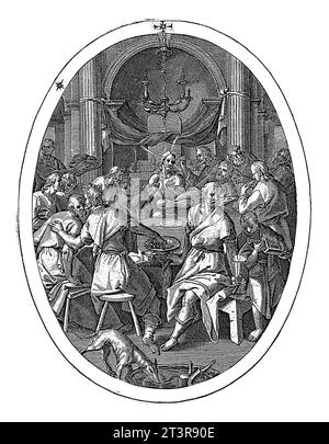 Last Supper, Crispijn van de Passe (I), after Joos van Winghe, 1594 Christ and his disciples sit ...