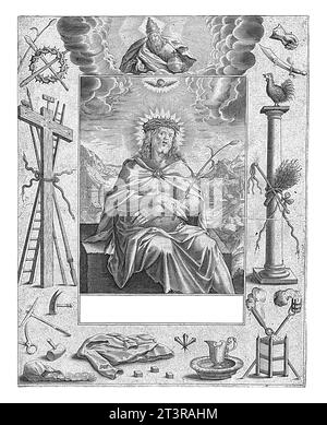 Christ as a man of sorrows with the crown of thorns, his eyes cast down ...
