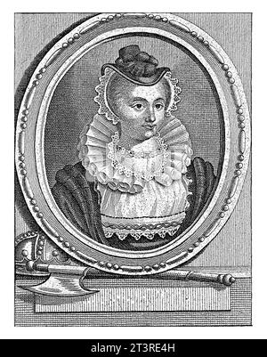 Bust portrait of Mary I Stuart, Queen of Scotland, facing left with a ...