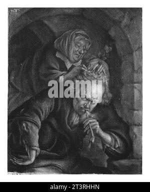 In front of a stone corridor, a woman is busy removing the lice from ...