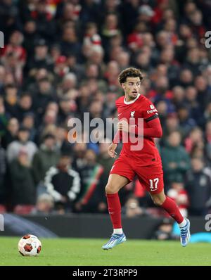 Curtis Jones of Liverpool passing the ball past Willian of Chelsea ...