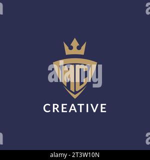 MC monogram logo initial with crown and shield guard shape style vector ...