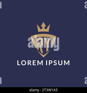 RY monogram logo initial with crown and shield guard shape style vector ...