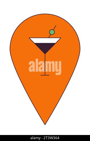 Nightclub cocktail bar map pinpoint black and white 2D line cartoon ...