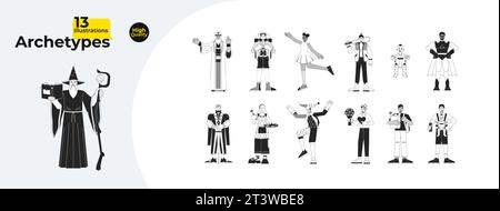 Character archetypes line cartoon flat illustration bundle Stock Vector ...