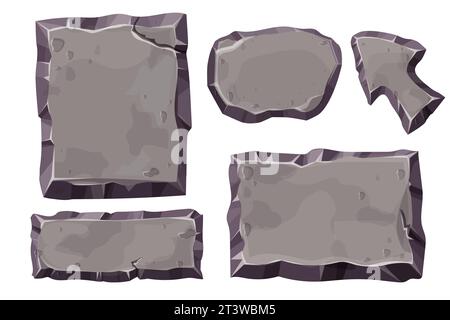 Set stone game menu panels, textured ui frames interface template in comic cartoon style ...