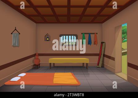 Village room inside vector, poor room interior, old cottage vector ...