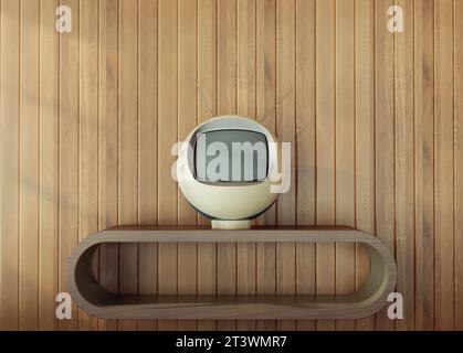 A sphere shaped vintage futurism retro television from the seventies ...
