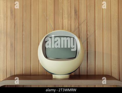 A sphere shaped vintage retro television from the futurism seventies on ...