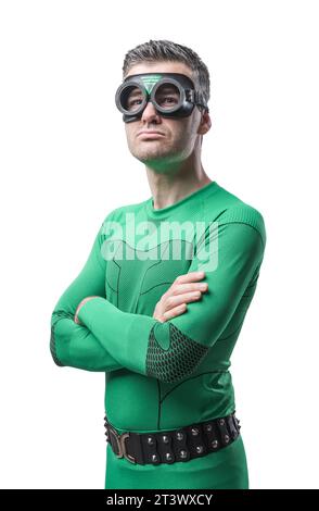 Funny invincible superhero arms crossed holding a painting roller Stock ...