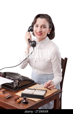 efficient smiling secretary answering phone calls Stock Photo - Alamy