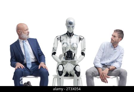 Disappointed job applicants sitting in the waiting room and staring at ...