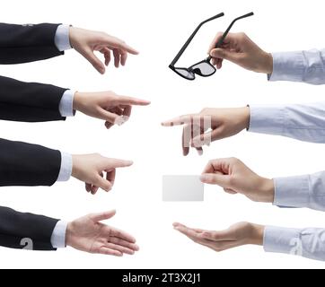 Collection of assorted business people hands in different poses and ...