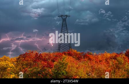 branched lightning on power line Stock Photo - Alamy