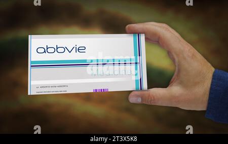 Poznan, Poland, October 25, 2023: Abbvie tablets box production line ...