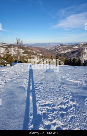 Snowy slope in Silesian Beskid near European Szczyrk city in Poland ...
