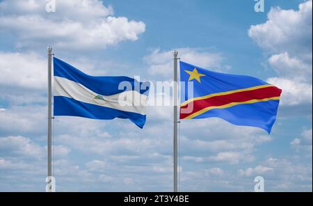 Congo Democratic Republic and Nicaragua two flags textile cloth, fabric ...