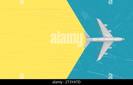 Modern art collage featuring a flying airplane and yellow background ...