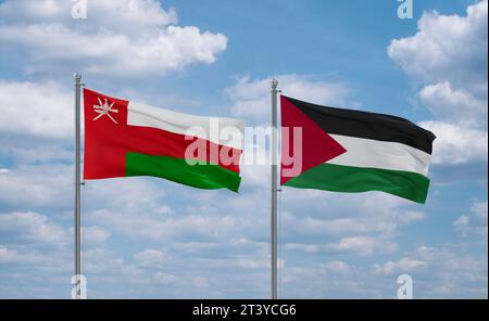 Oman and Palestine flags. 3D Waving flag design. Palestine Oman flag ...